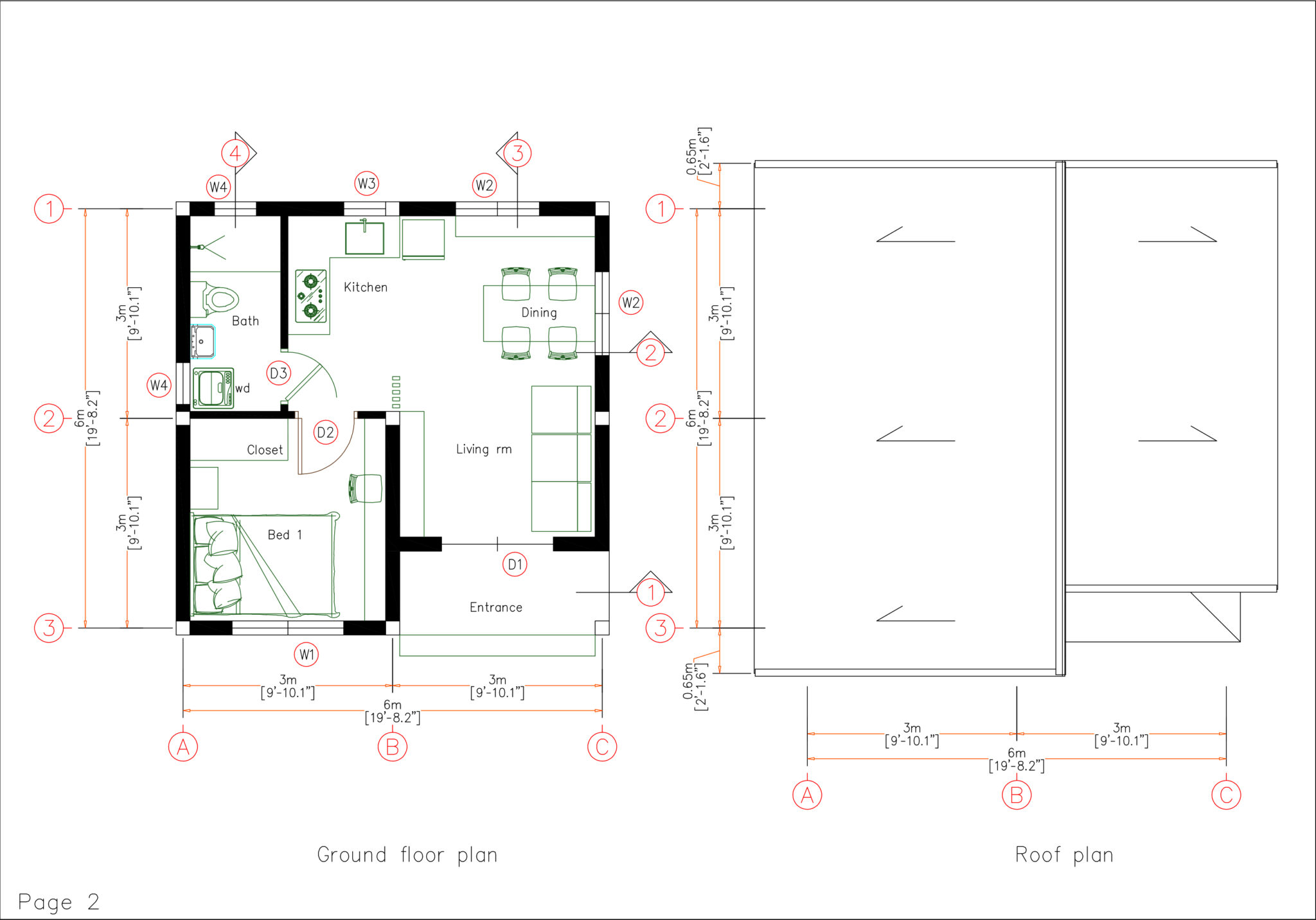 20x20 Small House Design 6x6 Meter 1 Bed 1 Bath - House Plans 3D