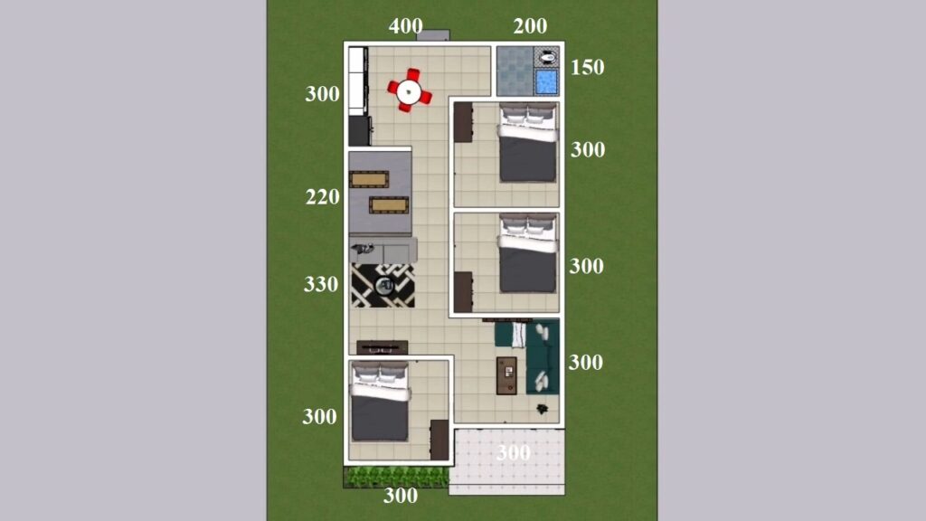 Simple House Design 6x12 Meter Home Plan 20x39 Feet 3 Bed - House Plans 3D