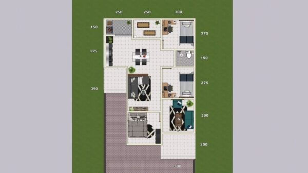 Simple House Design 8x12 Meter Home Plan 26x39 Feet 3 Beds - House Plans 3D