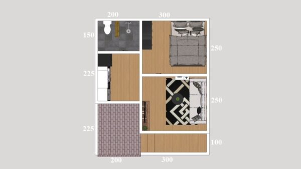Simple House Plan 5x6 Meter Home Design 17x20 Feet 1 Bed - House Plans 3D