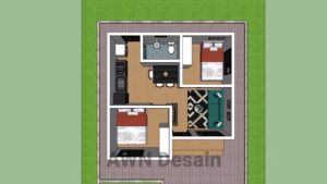 Simple House Plan 6x6 Meter Home Design 20x20 Feet 2 Bed - House Plans 3D