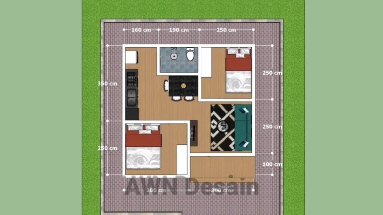 Simple House Plan 6x6 Meter Home Design 20x20 Feet 2 Bed - House Plans 3D