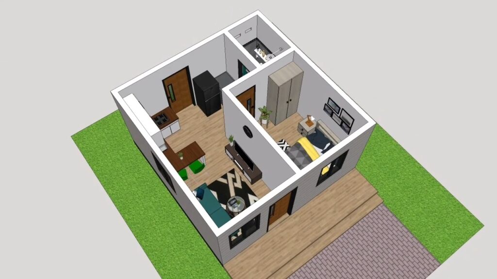 Small House Design 5x5 Meter Home Plan 17x17 Feet 1 Bed - House Plans 3D