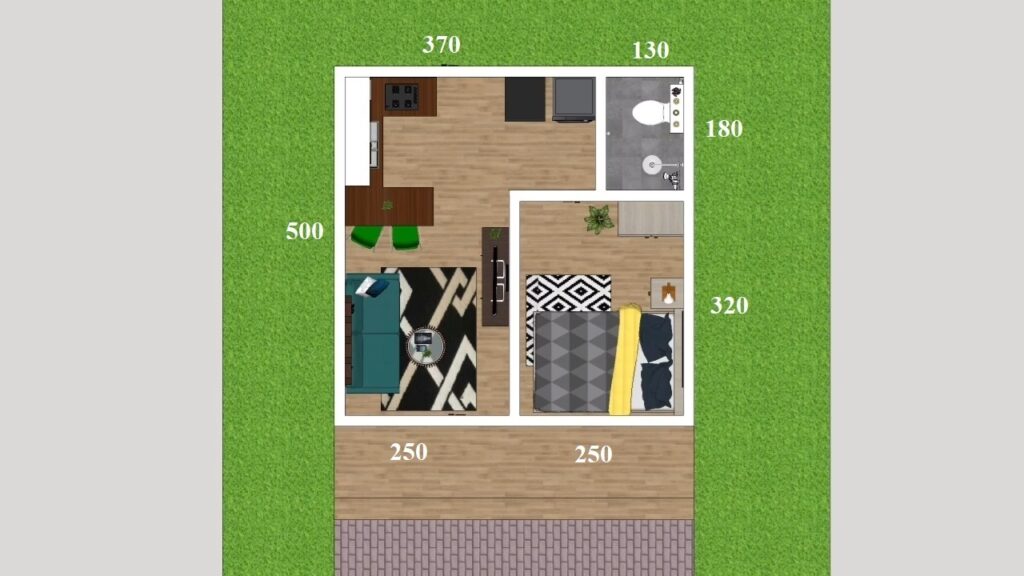 Small House Design 5x5 Meter Home Plan 17x17 Feet 1 Bed - House Plans 3D