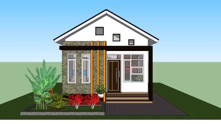 Small House Design 5x7 Meter Simple Plan 17x23 Feet 2 Bed - House Plans 3D