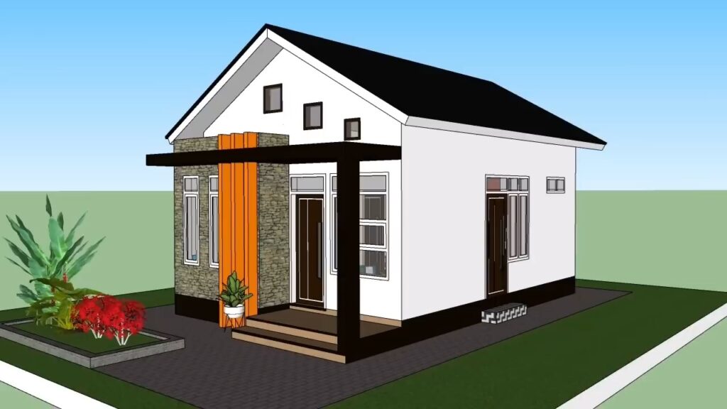 Small House Design 5x7 Meter Simple Plan 17x23 Feet 2 Bed - House Plans 3D