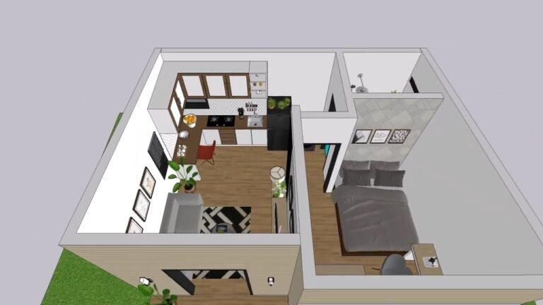 Small House Design 6x6 Meter Home Design 20x20 Feet 1 Bed - House Plans 3D