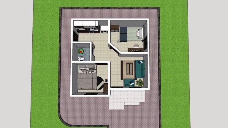 Small House Plan 6x6 Meter Home Design 20x20 Feet 2 Beds - House Plans 3D