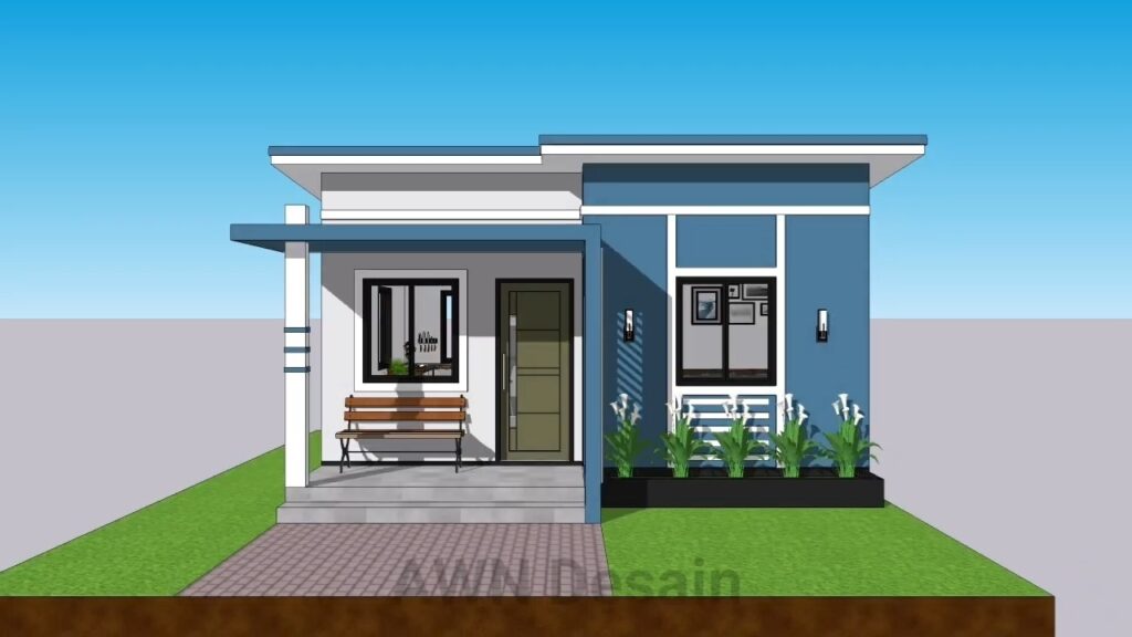 Small Simple House 20x17 Feet Home Design 6x5 Meter 1 Bed - House Plans 3D