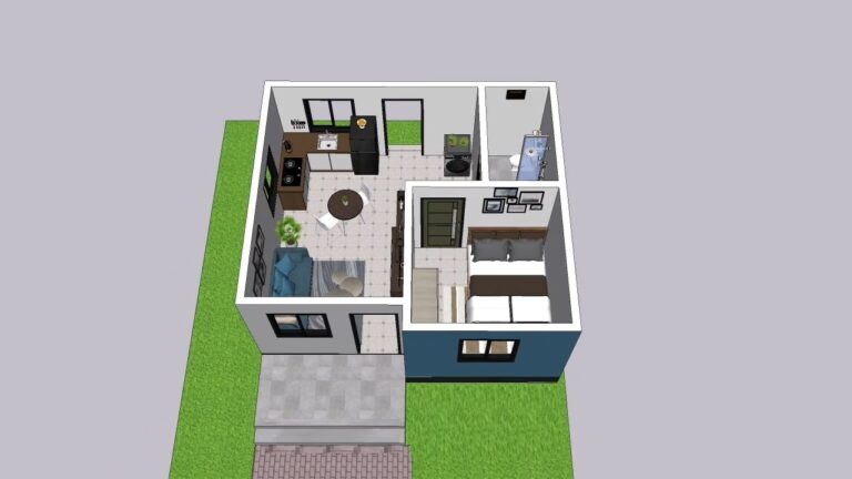 Small Simple House 20x17 Feet Home Design 6x5 Meter 1 Bed - House Plans 3D