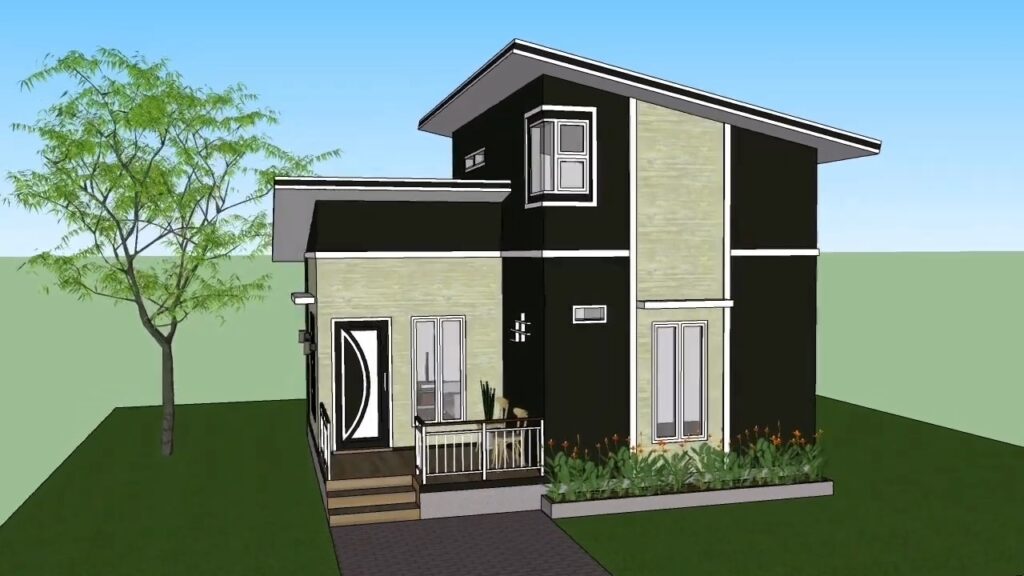 Small Simple House 23x20 Feet Home Design 7x6 Meter 2 Beds - House Plans 3D