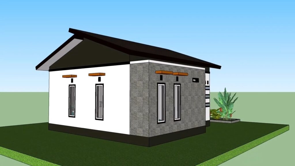 Small Simple House 23x23 Feet Home Design 7x7 Meter 2 Beds - House Plans 3D