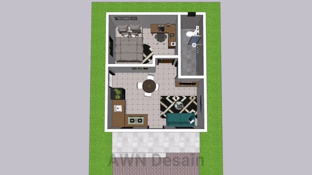 Small Simple House 5x6 Meter Home Plan 17x20 Feet 1 Bed - House Plans 3D
