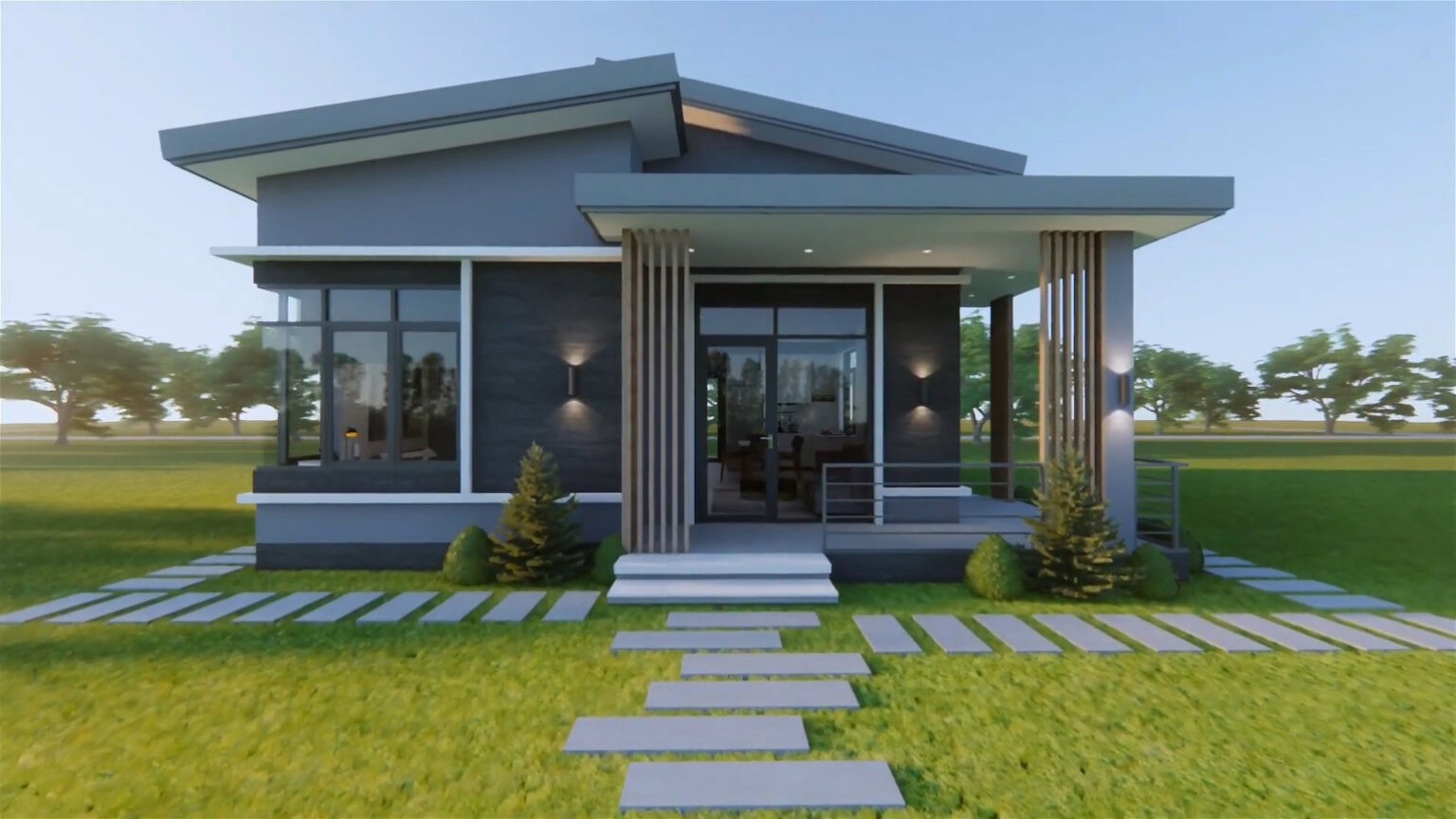 Small House Design 7.8 x11 Meter 3 Bedroom 2 Bathroom - House Plans 3D