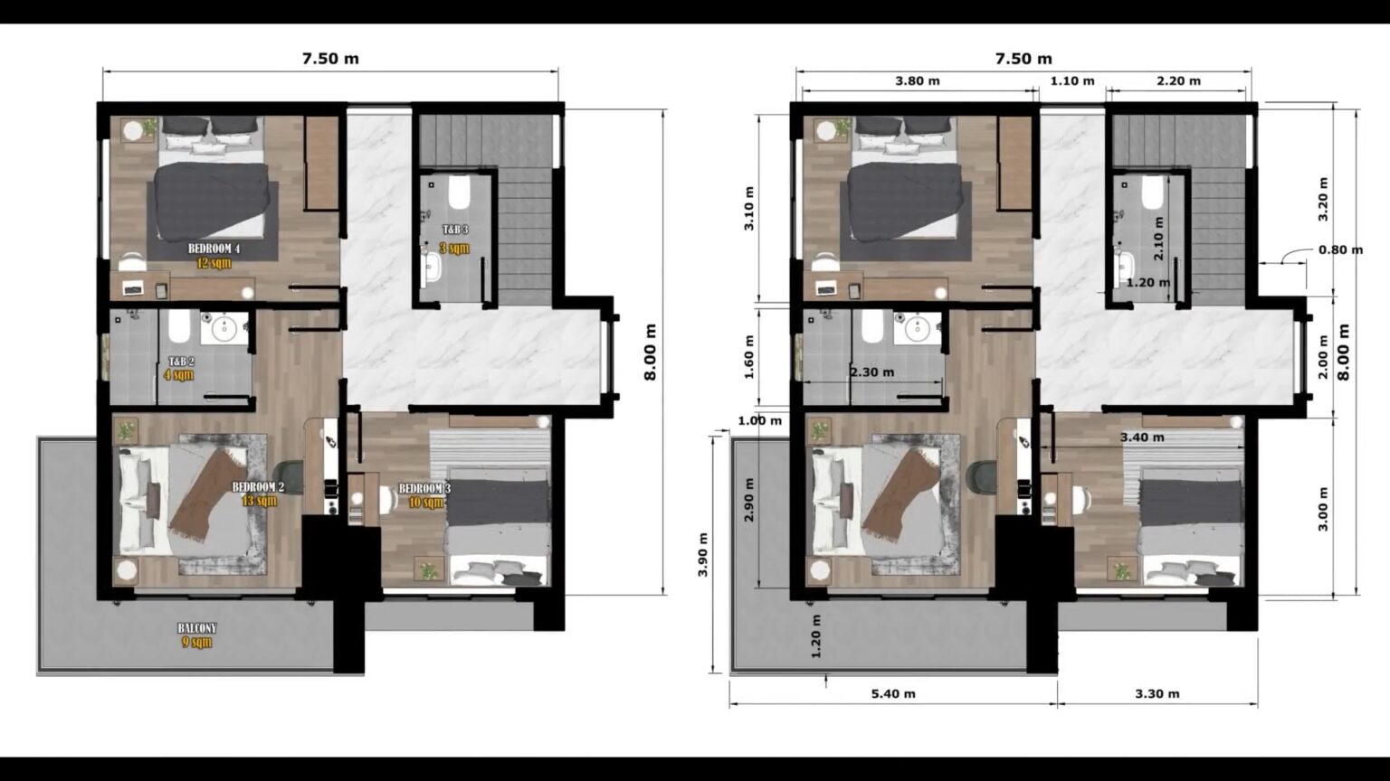 Small House Design 7.5x8 Meter Home Plan 25x26 Feet 4 Bed 3 Bath ...