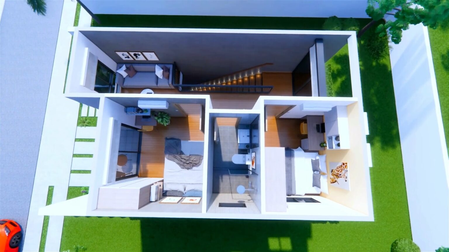 Simple House Design 5x7 Meter House Plans 15x23 Feet 2 Bed - House Plans 3D
