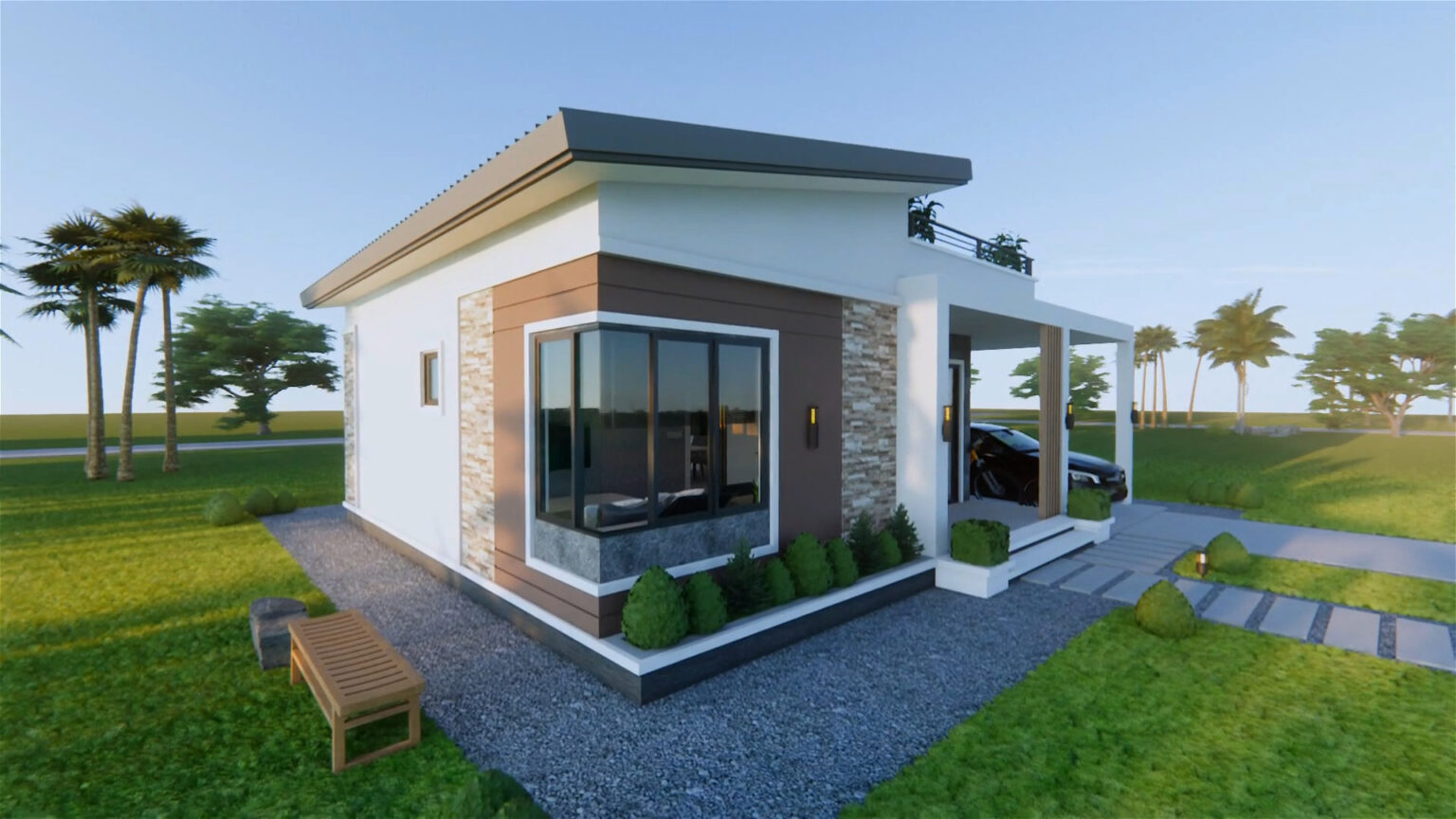 Small House Design 10.7x8 Meter House Plan 35x26 Feet 2 Bed - House ...