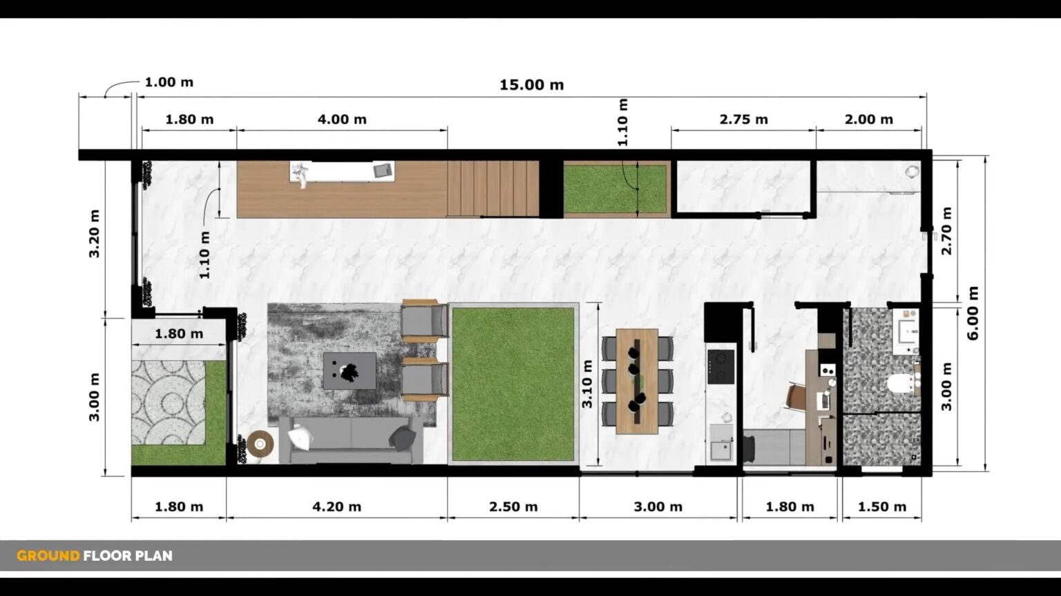 Small House Design 6x15 M House Plans 20x49 Feet 3 Bed 3 Bath Flat Roof ...