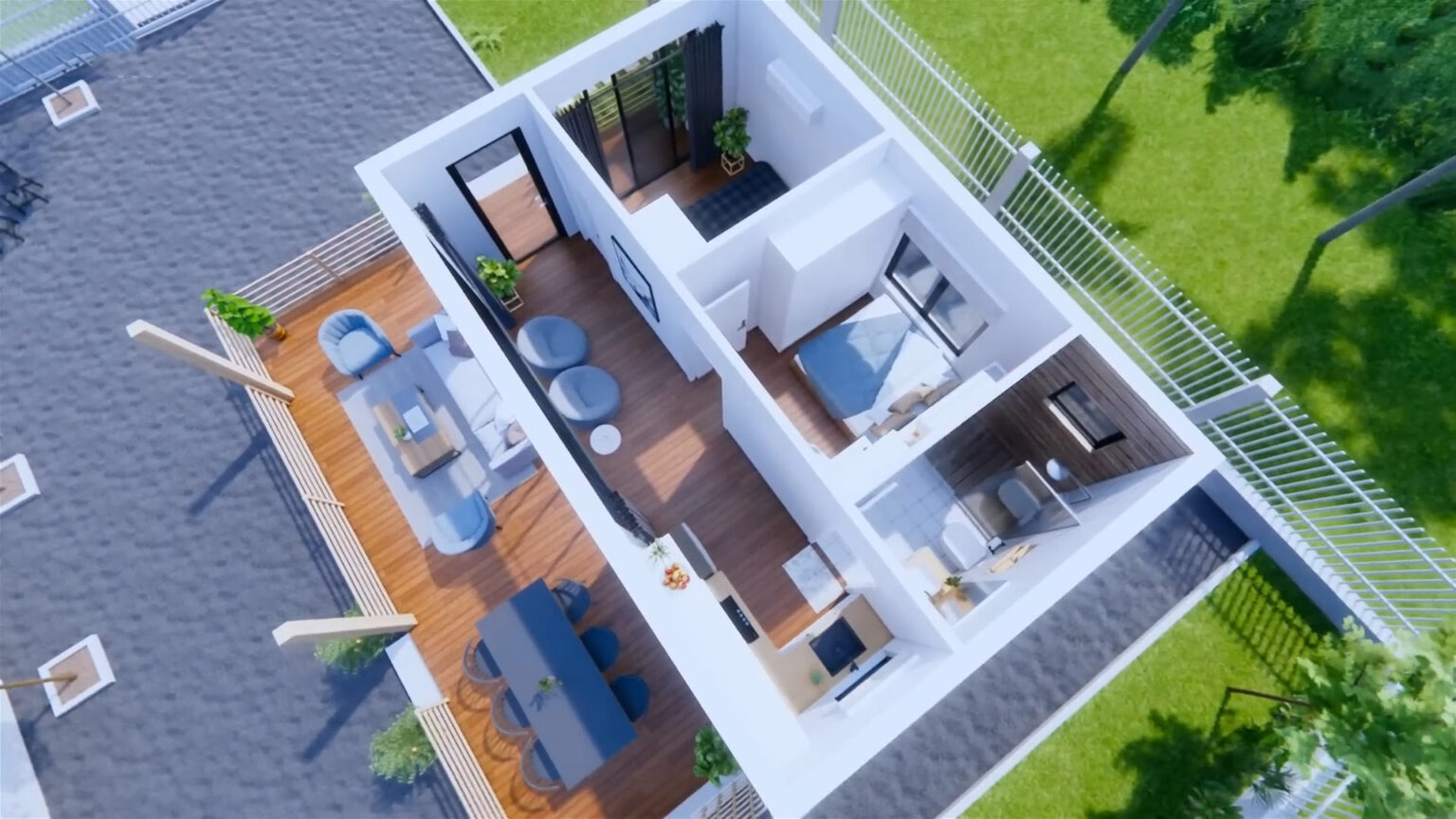 Small House Design 8x7.5 Meter House Plans 26x25 Feet 2 Bed - House Plans 3D