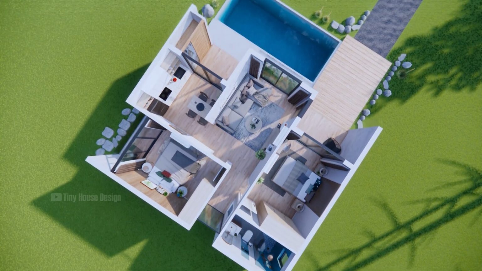 Small House Design 9x7.2 Meter House Plan 30x24 Feet 2 Bed - House Plans 3D
