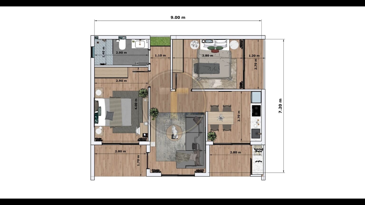 Small House Design 9x7.2 Meter House Plan 30x24 Feet 2 Bed - House Plans 3D