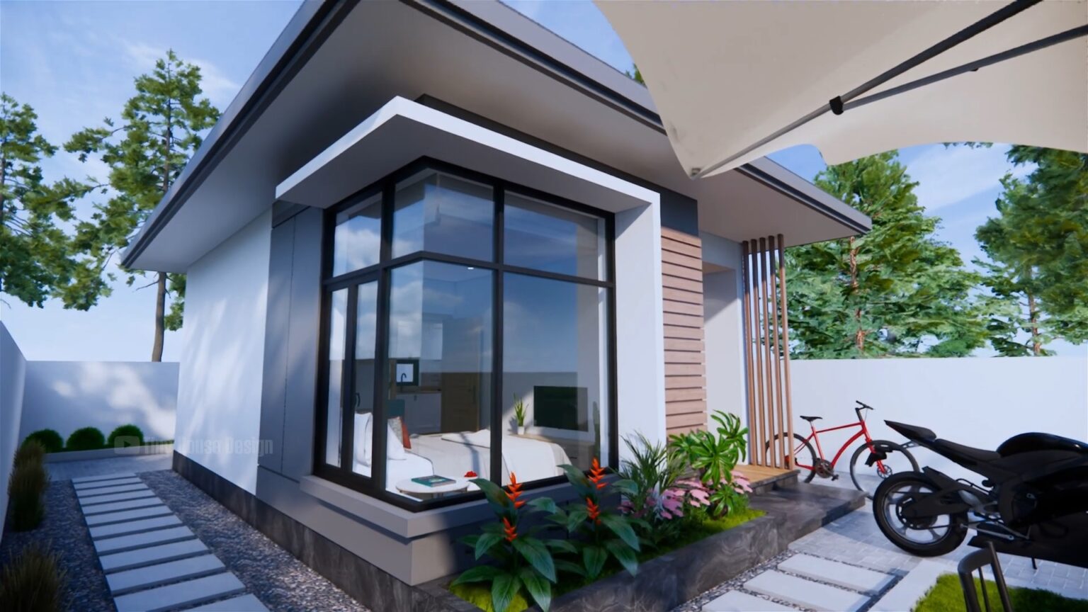 Small House Plans 5x7 Meter House Design 17x23 Feet 1 Bed - House Plans 3D